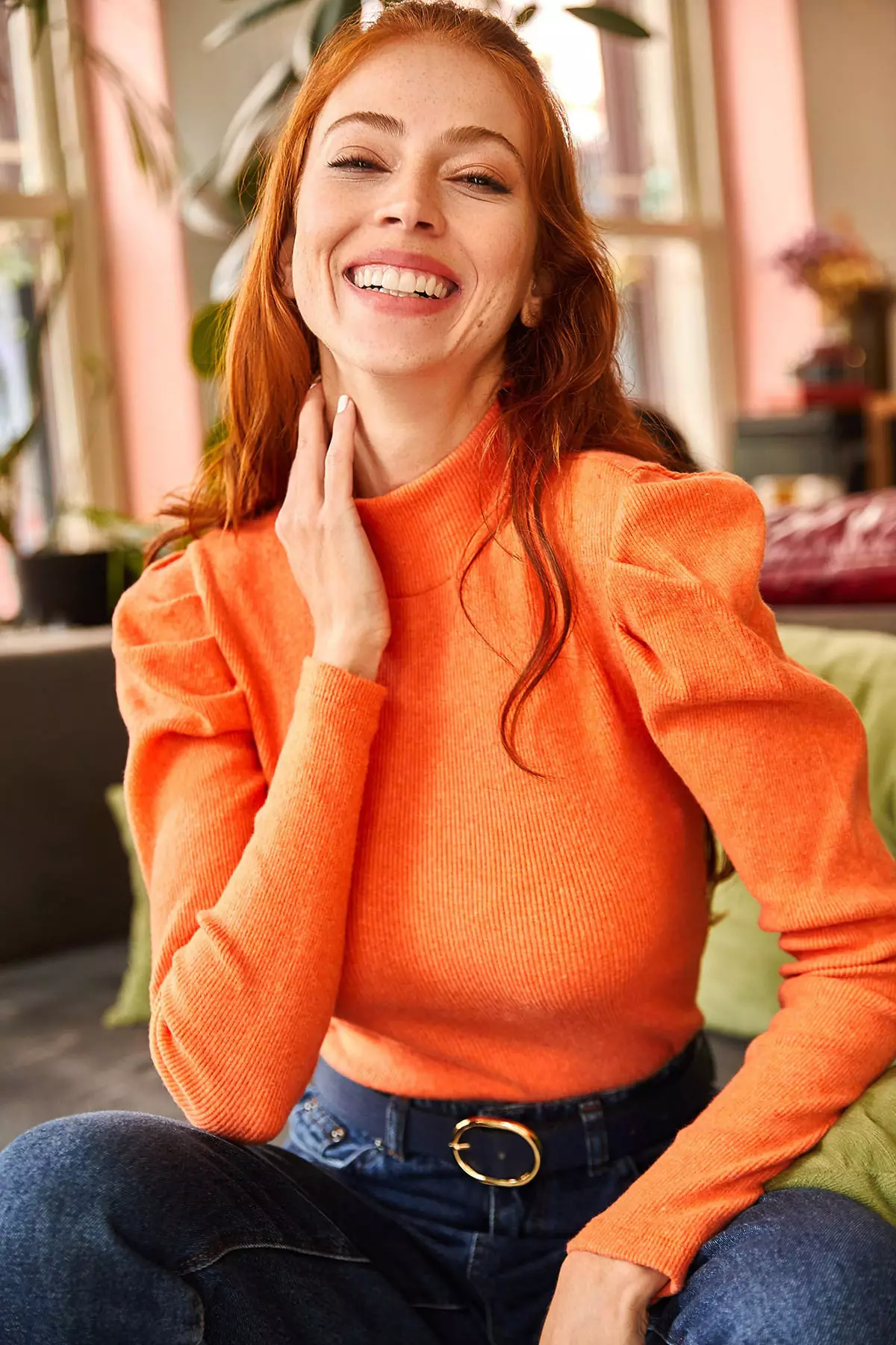 Buy Olalook Orange Princess Sleeve Lycra Blouse 2024 Online Zalora