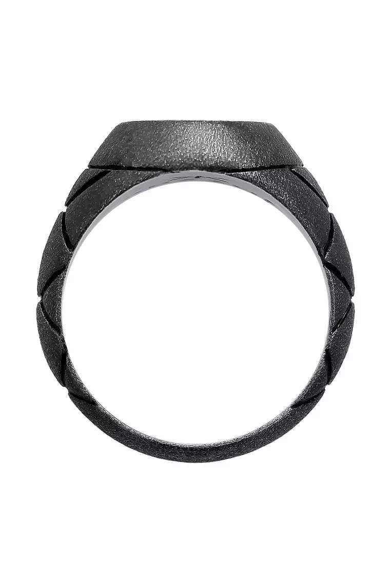 Buy Kuzzoi Ring Men Signet Oxidized Black Robust with Enamel in 925 ...