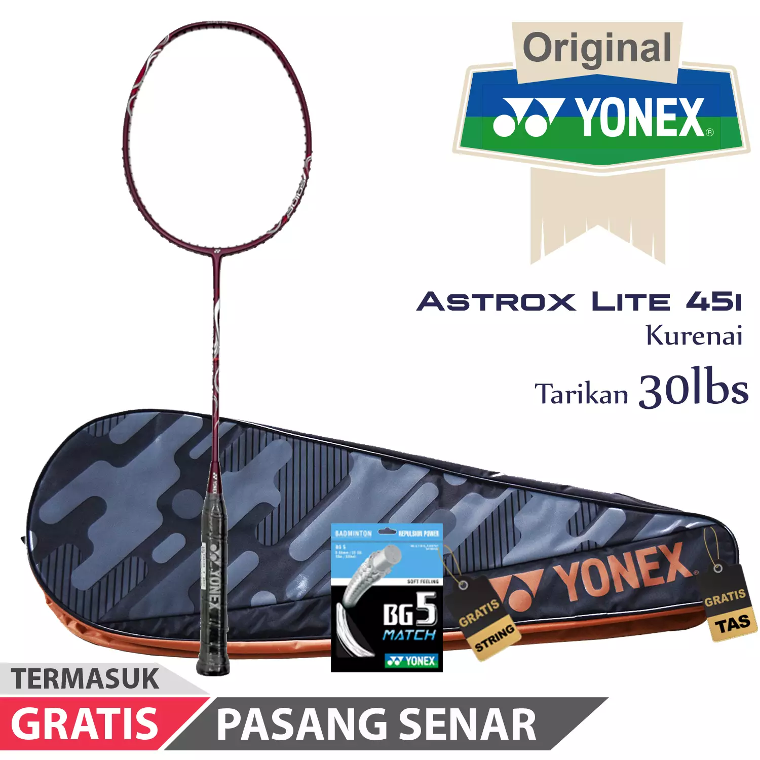 Jual YONEX Raket Badminton Yonex Astrox Light 45i GRATIS tas, senar dan ...