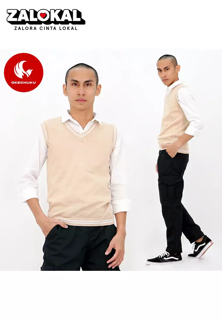 Jual Okechuku OKECHUKU Echoo Rompi Rajut / Echoo Knit Vest List Putih ...