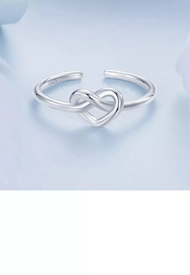 Buy Glamorousky 925 Sterling Silver Simple Personality Knot Heart-shaped Adjustable Open Ring ...