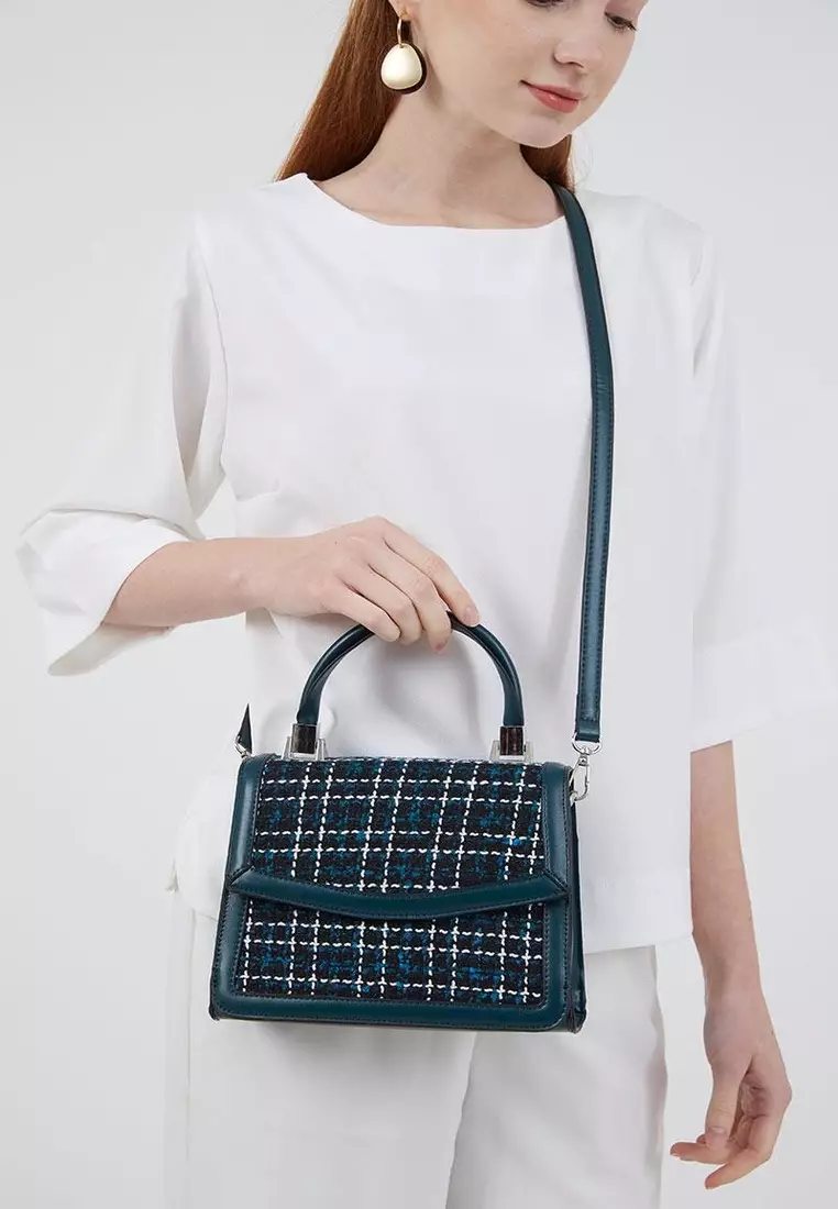 Jual Berrybenka Label Felicia Ocean Tweed Handbag Green Original 2025 ...