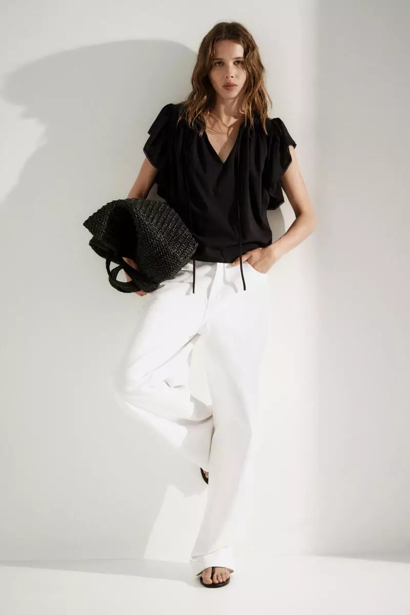 Buy H&M Flutter-sleeved lace-trimmed blouse 2026 Online | ZALORA