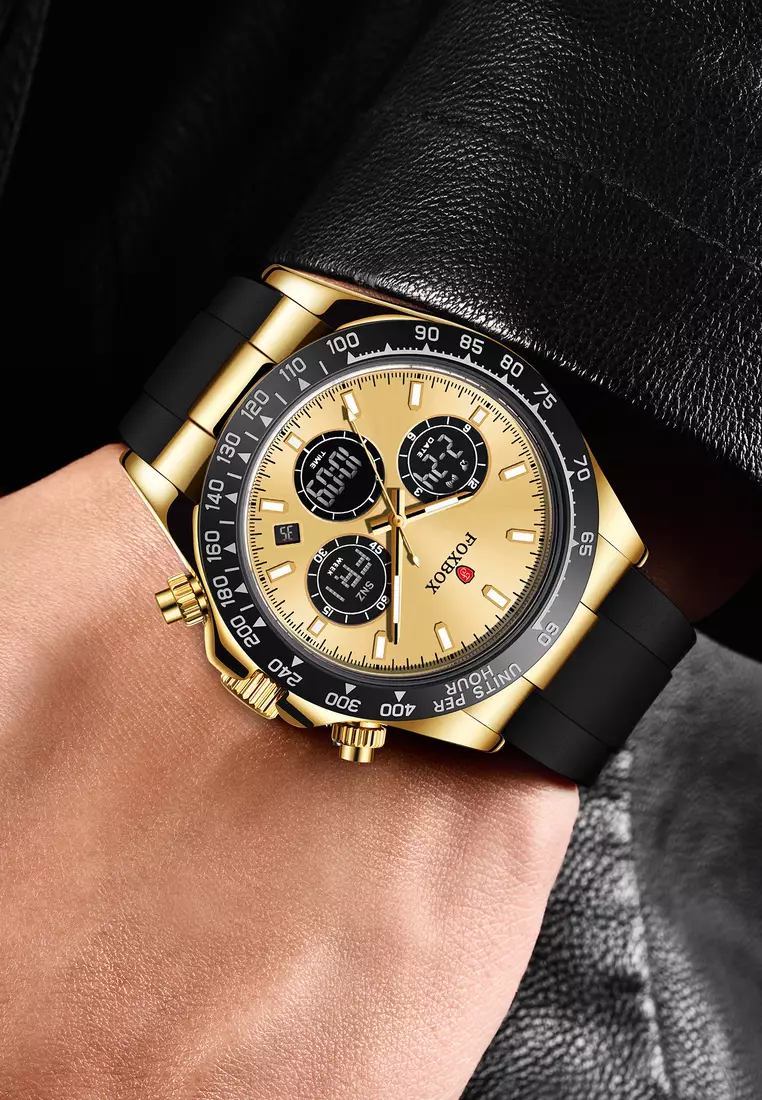 LIGE FOXBOX Chronograph Unisex IP Gold & Stainless Steel Quartz Watch ...