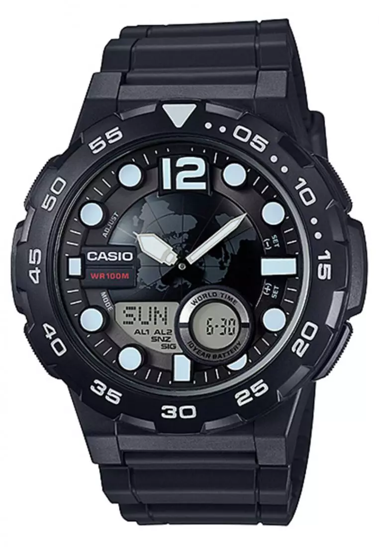 Jual Casio Casio Analog Digital Jam Tangan Pria Strap Karet Hitam AEQ ...