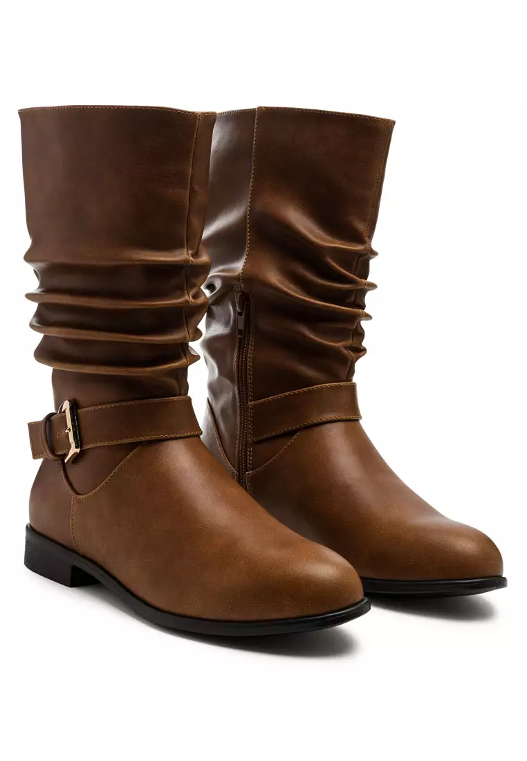 London Rag Tan Slouch Ankle Boots in Faux Leather 2025 | Buy London Rag ...