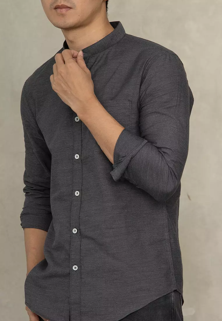 Jual Oxcon Kemeja Collarless Panjang Charcoal Cotton Kalpen OXCON abu gelap Original 2024 ...