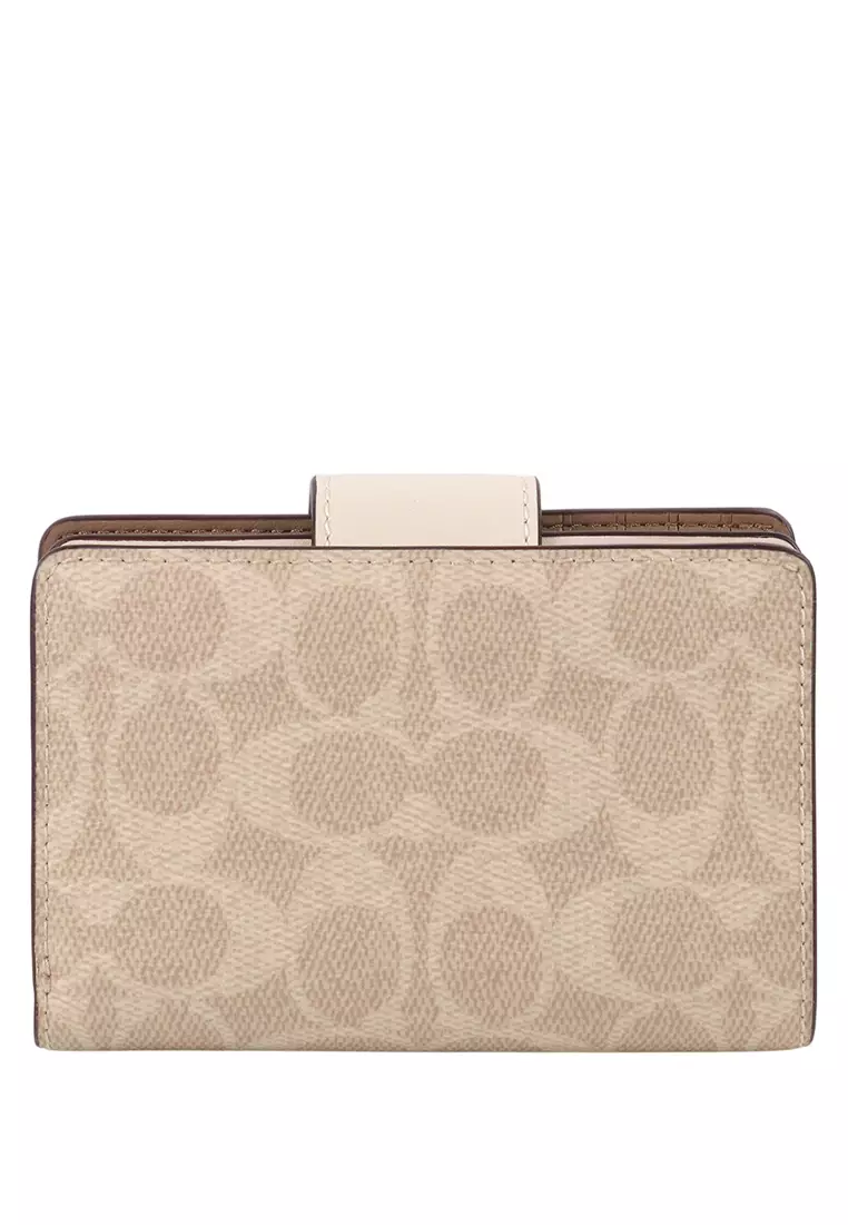 Buy COACH Medium Corner Zip Wallet In Signature Canvas - Sand White ...