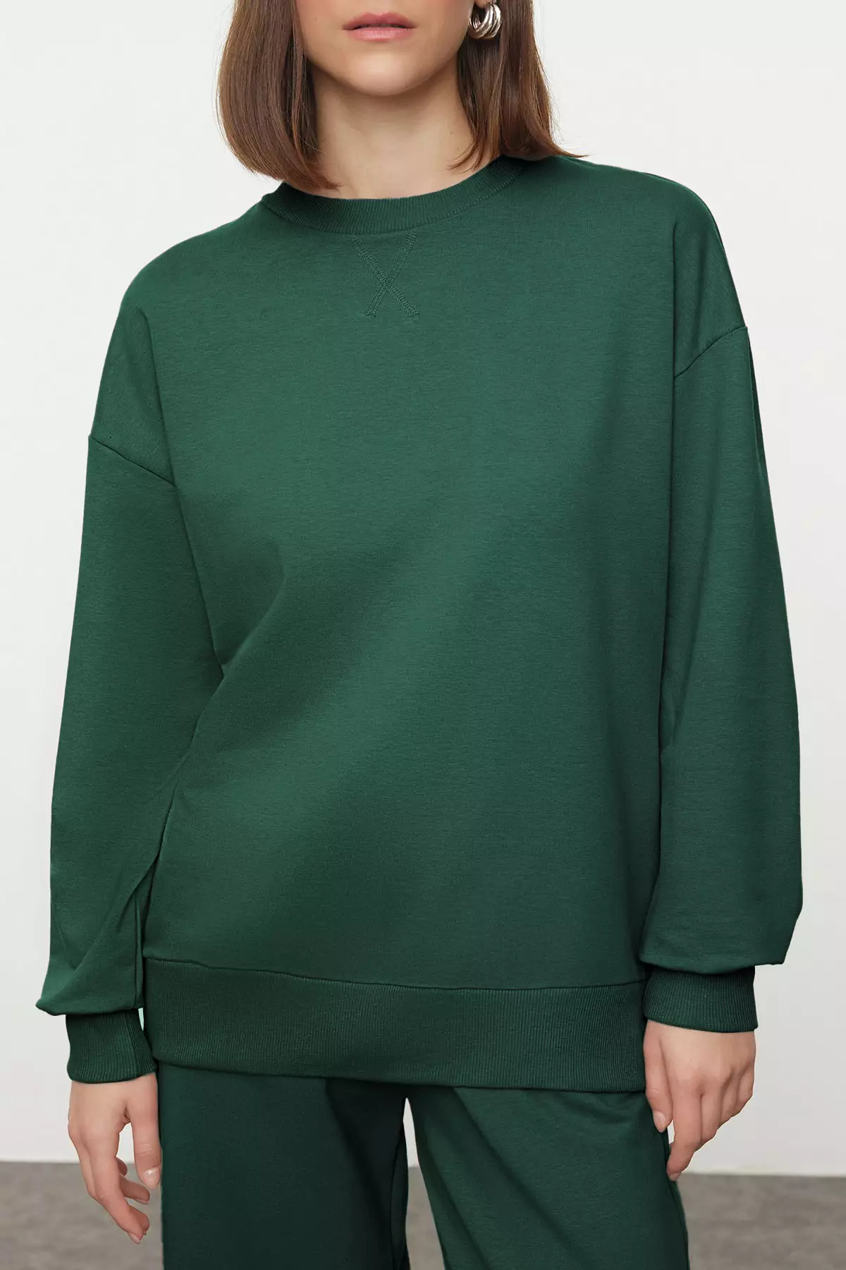 Buy Trendyol Emerald Green Wide Leg Knitted Sweatshirt And Bottom ...