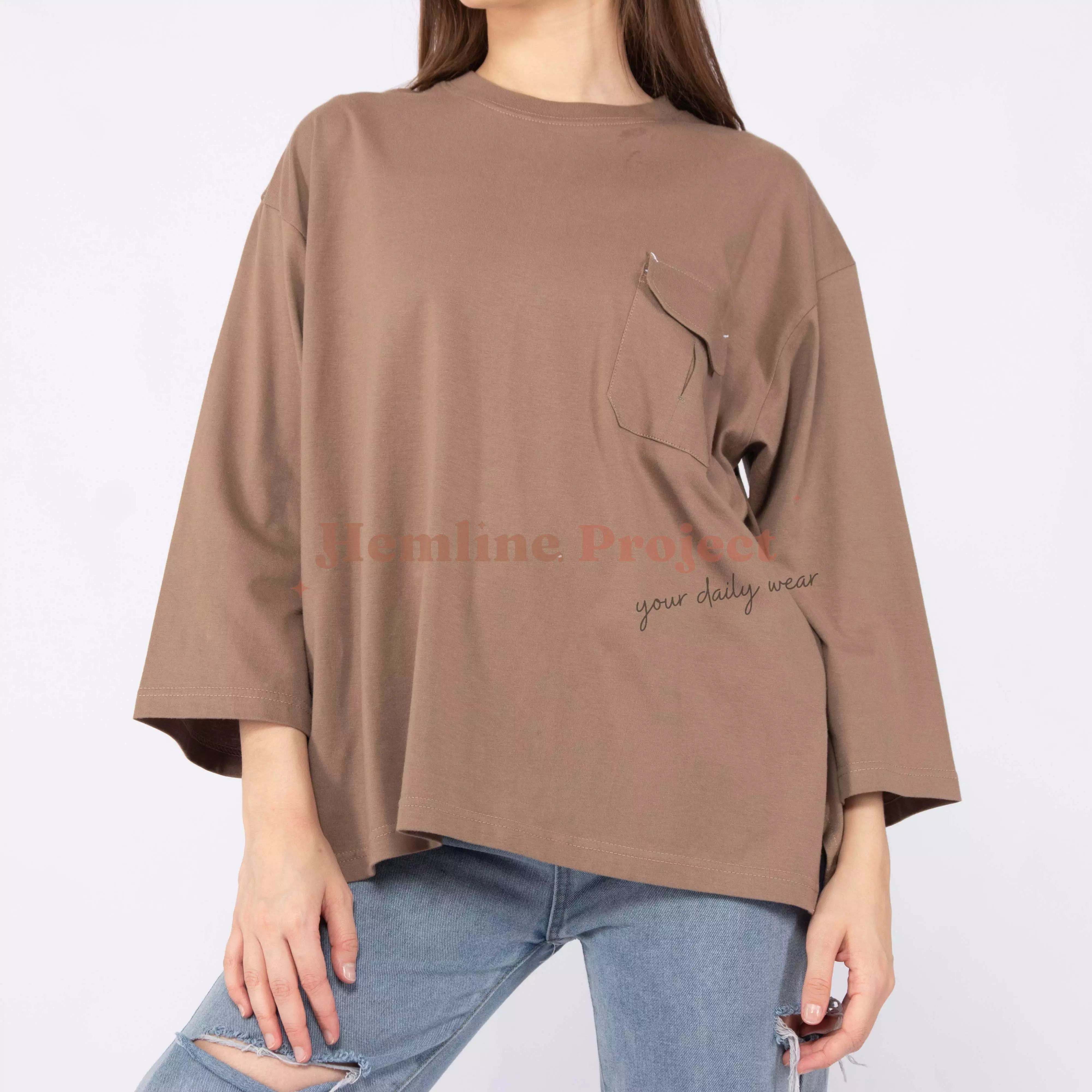 Jual Hemline Project Haura Maple Brown - Oversized Plain Top Original 2024 | ZALORA Indonesia