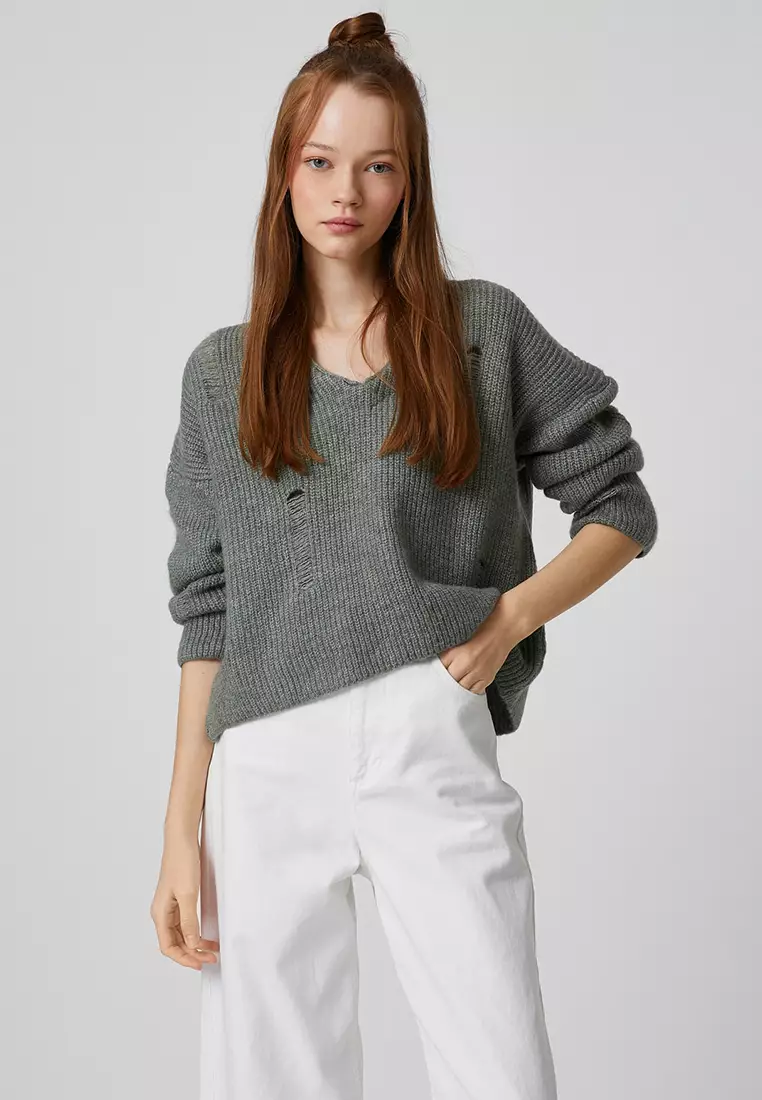 Buy KOTON V-Neck Openwork Knit Sweater 2024 Online | ZALORA Philippines