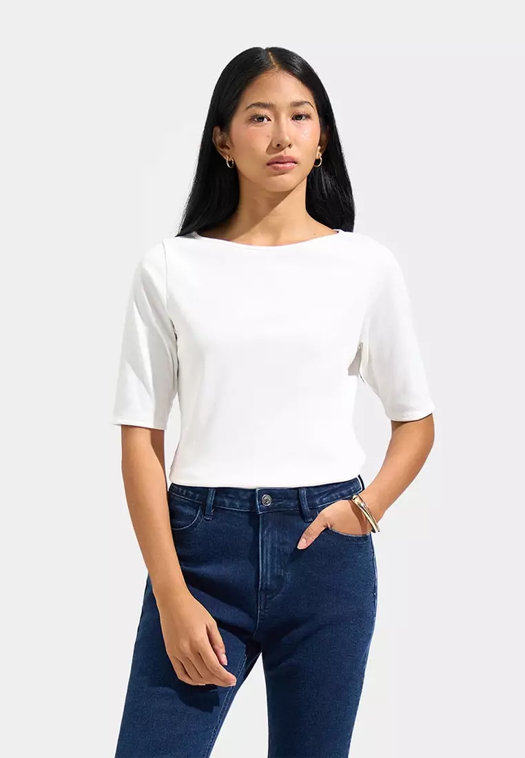 Buy ForMe Ribbed Quarter Sleeve Tee 2026 Online | ZALORA Philippines
