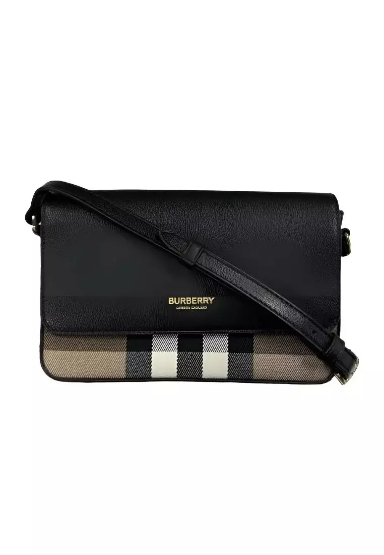 Buy BURBERRY New Hampshire Check Canvas & Leather Crossbody Bag in Black 81072691 2025 Online ...