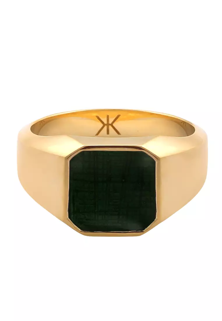 Buy Kuzzoi Ring Men Signet Enamel Green Gold Plated 2026 Online | ZALORA
