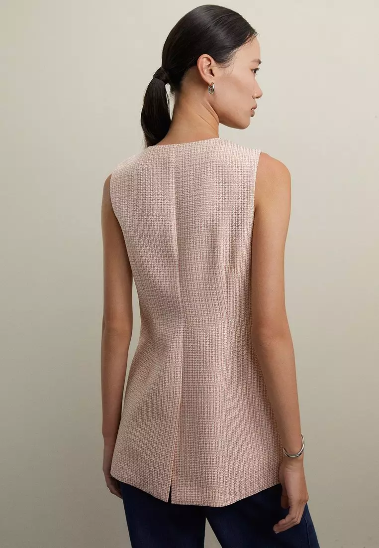 Buy Pomelo Tweed Front Slit Top - Pink Online | ZALORA Malaysia