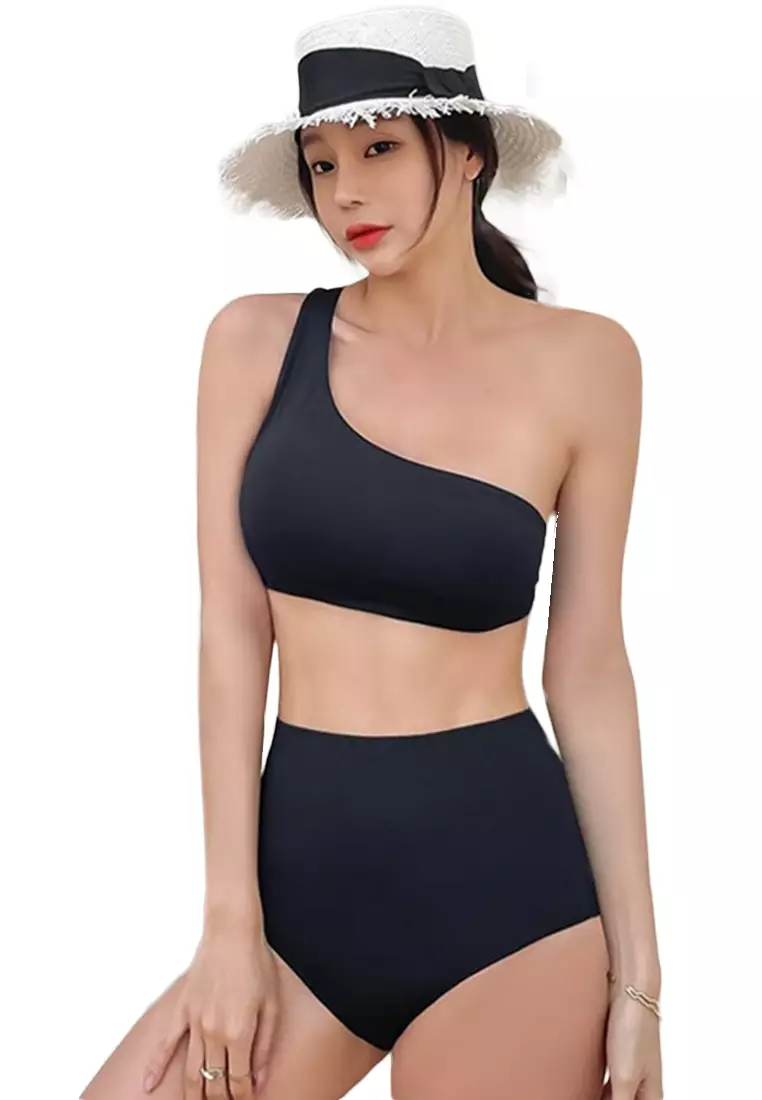 Buy Sunnydaysweety Sexy Solid Color One Shoulder High Waist Bikini
