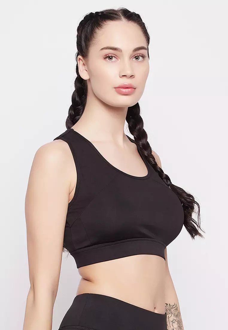 Buy Clovia Clovia Medium Impact Padded Racerback Sports Bra in Black ...