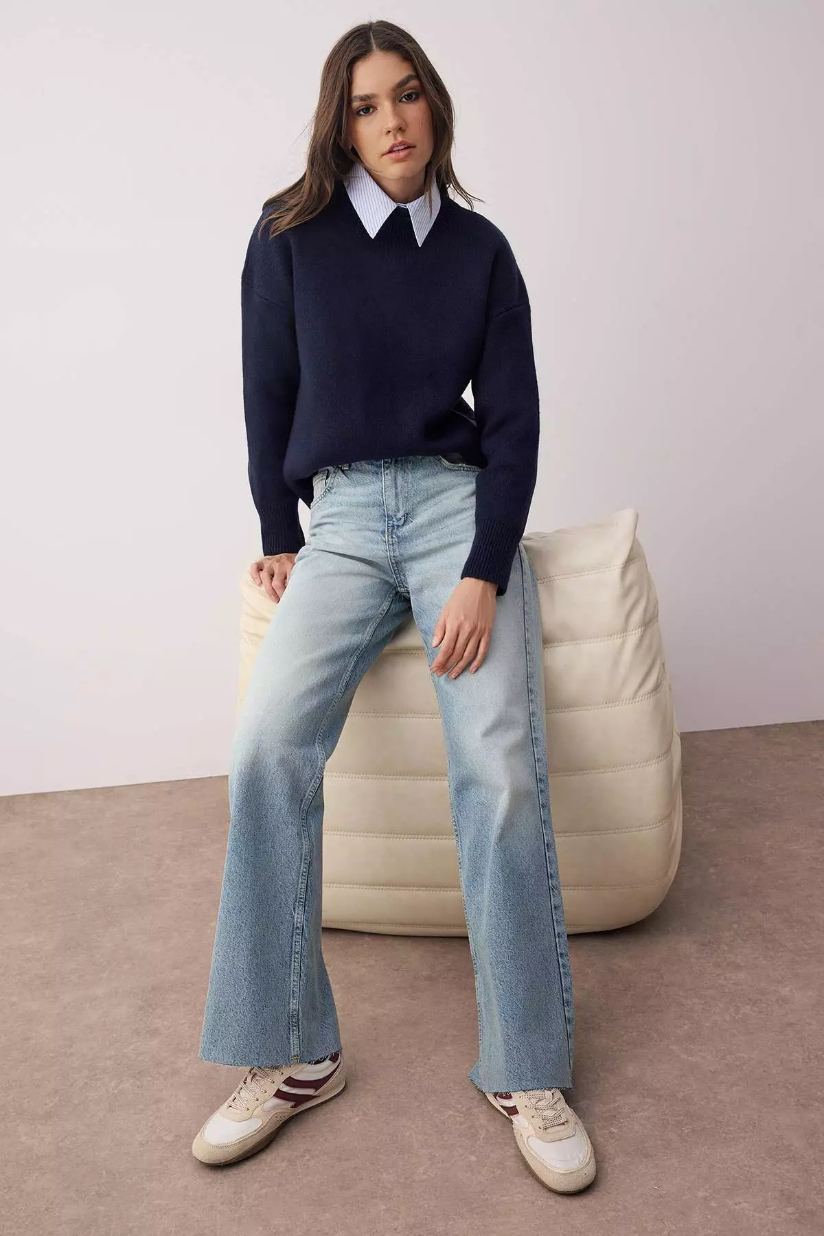 Jual Trendyol Blue High Waist Wide Leg Wide Leg Jeans Twoaw26Je00080 ...