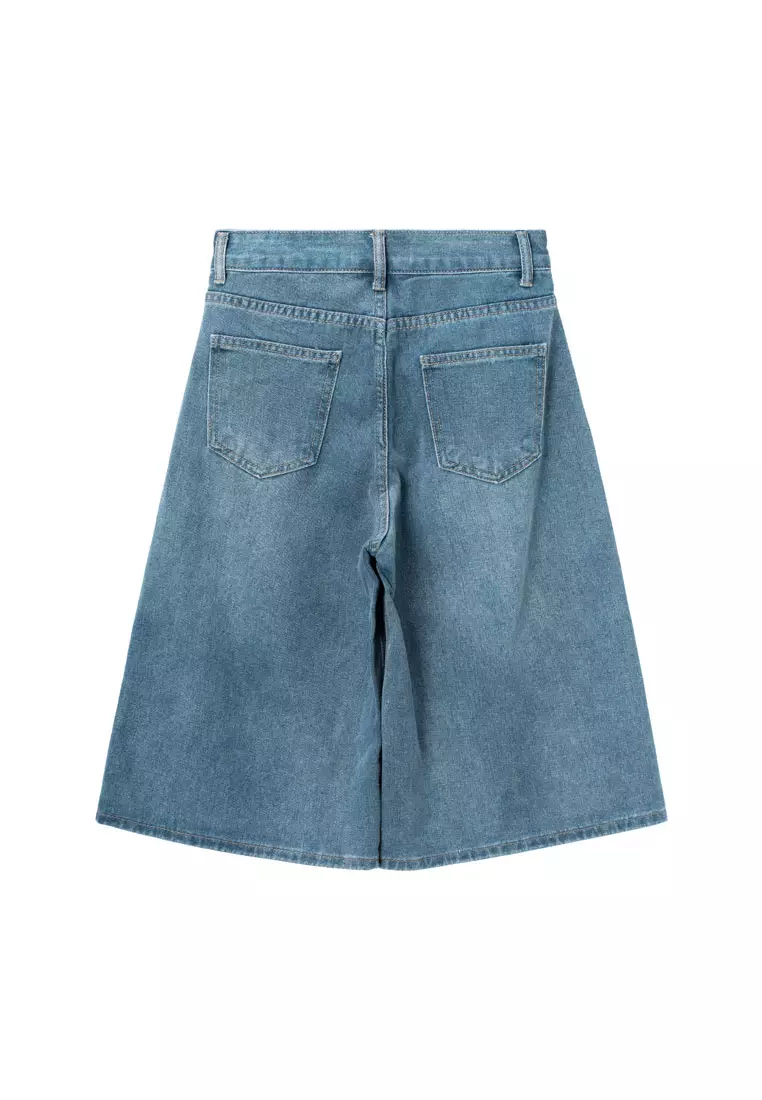 Buy DRUM Classic Washed Details Pocket Jorts- Blue Online | ZALORA Malaysia