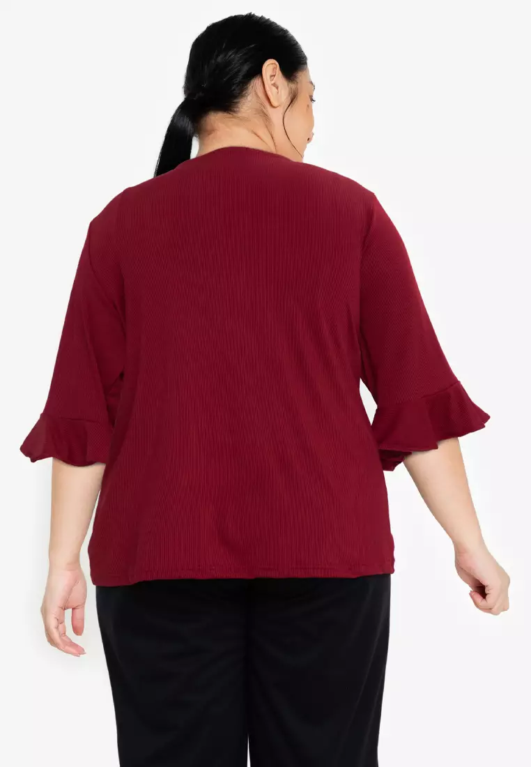 Buy Maxine Plus Size Ruffled Ribbed Top 2025 Online | ZALORA Philippines