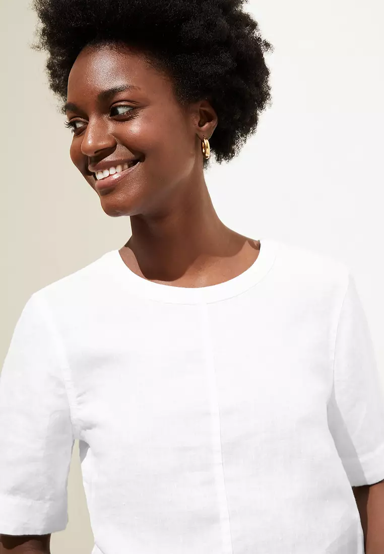Jual Marks & Spencer Pure Linen Round Neck Short Sleeve Boxy Top ...