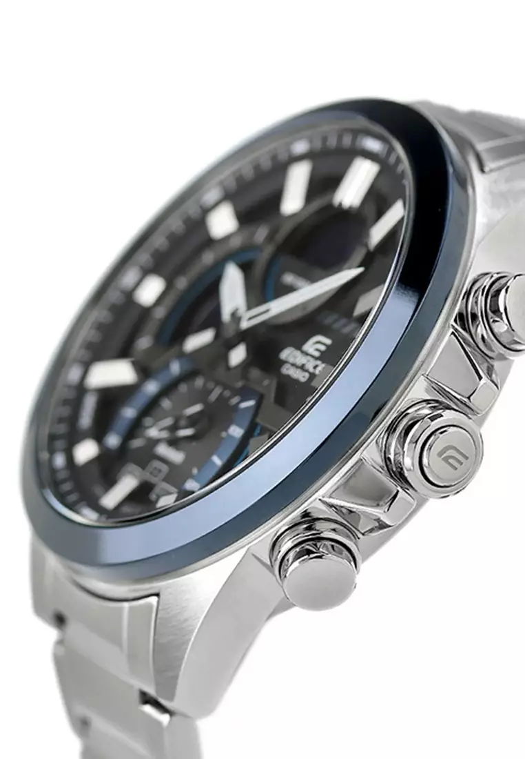 EDIFICE Men's Analog-Digital Watch ECB-30DB-1ADF w. Bluetooth Silver Stainless Steel Strap (PP ...