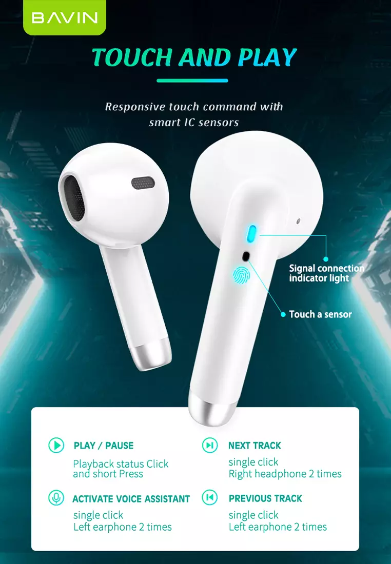 Buy BAVIN BA19 5.3V Hi-Fi Bluetooth Wireless TWS Earbuds Active Noise ...