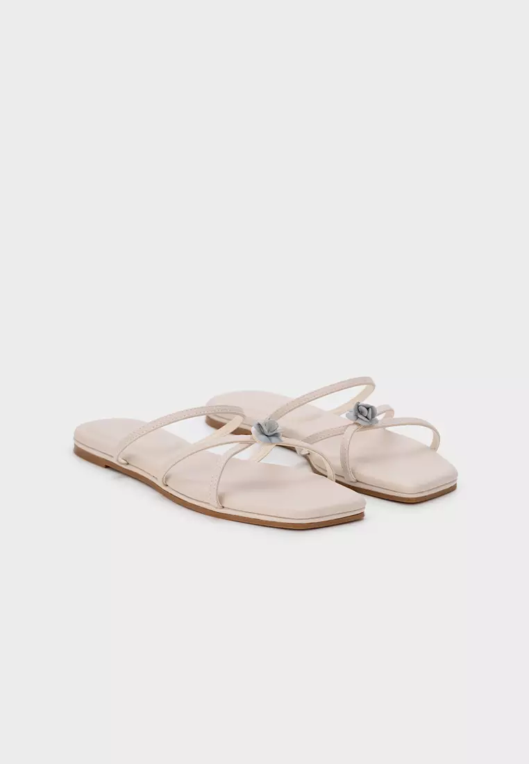 Buy nose FLORAL DETAIL STRAPPY SQUARE TOE FLAT SLIDE 2026 Online | ZALORA