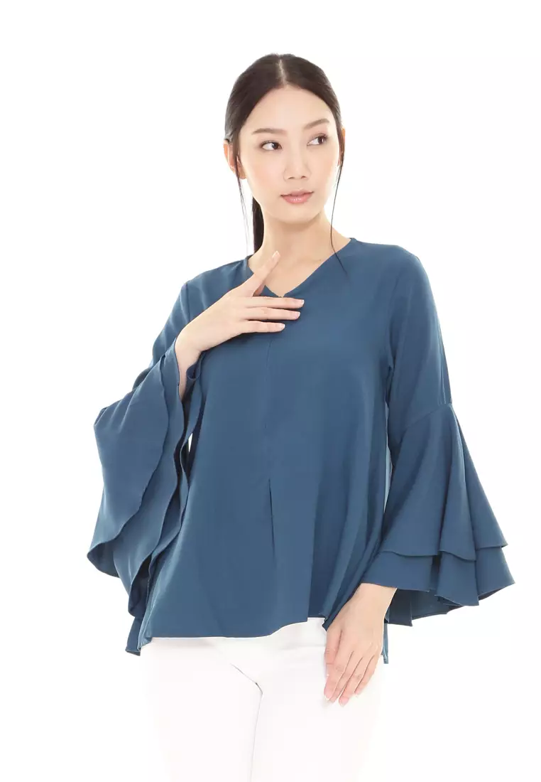 Buy Rina Nichie Basic Rena Top in Teal Blue Online | ZALORA Malaysia