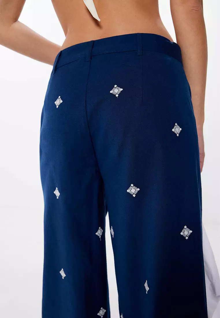 Buy Springfield Embroidered Cotton Linen Pants 2025 Online | ZALORA ...