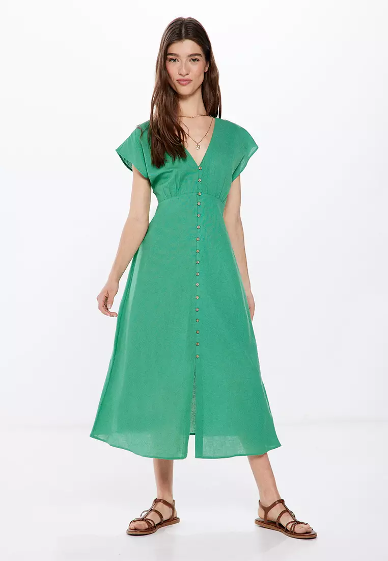 Buy Springfield Linen Button Midi Dress 2025 Online | ZALORA Philippines