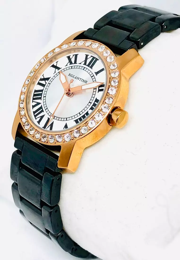 Buy EGLANTINE Emily Ladies Rose Gold Plated Steel Quartz Watch Paved ...