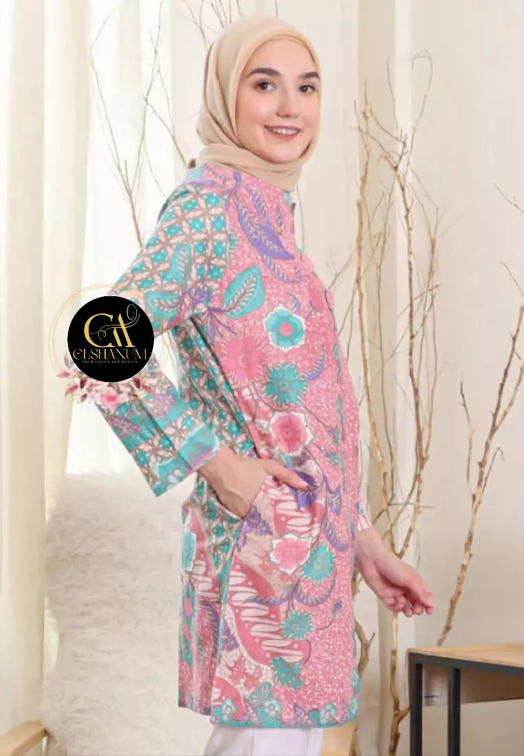Jual Elshanum Batik Faleesha Tunik Batik Wanita Casual Modern Lengan ...