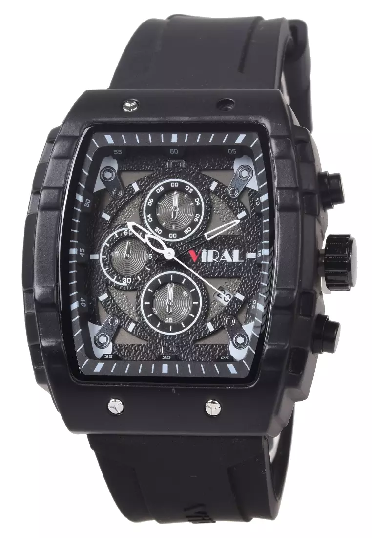 Jual Viral Viral Jam Tangan Analog Pria - Black Case Black Rubber Strap ...