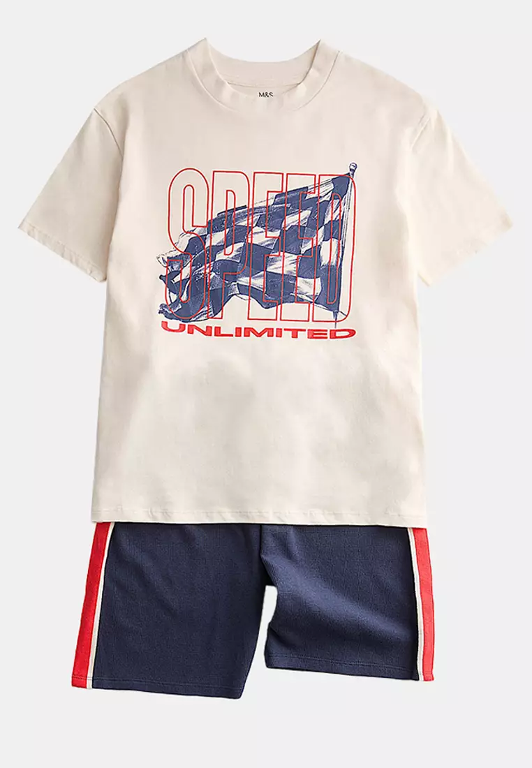 Jual Marks & Spencer Cotton Rich Racing Graphic Shortie Pyjamas ...