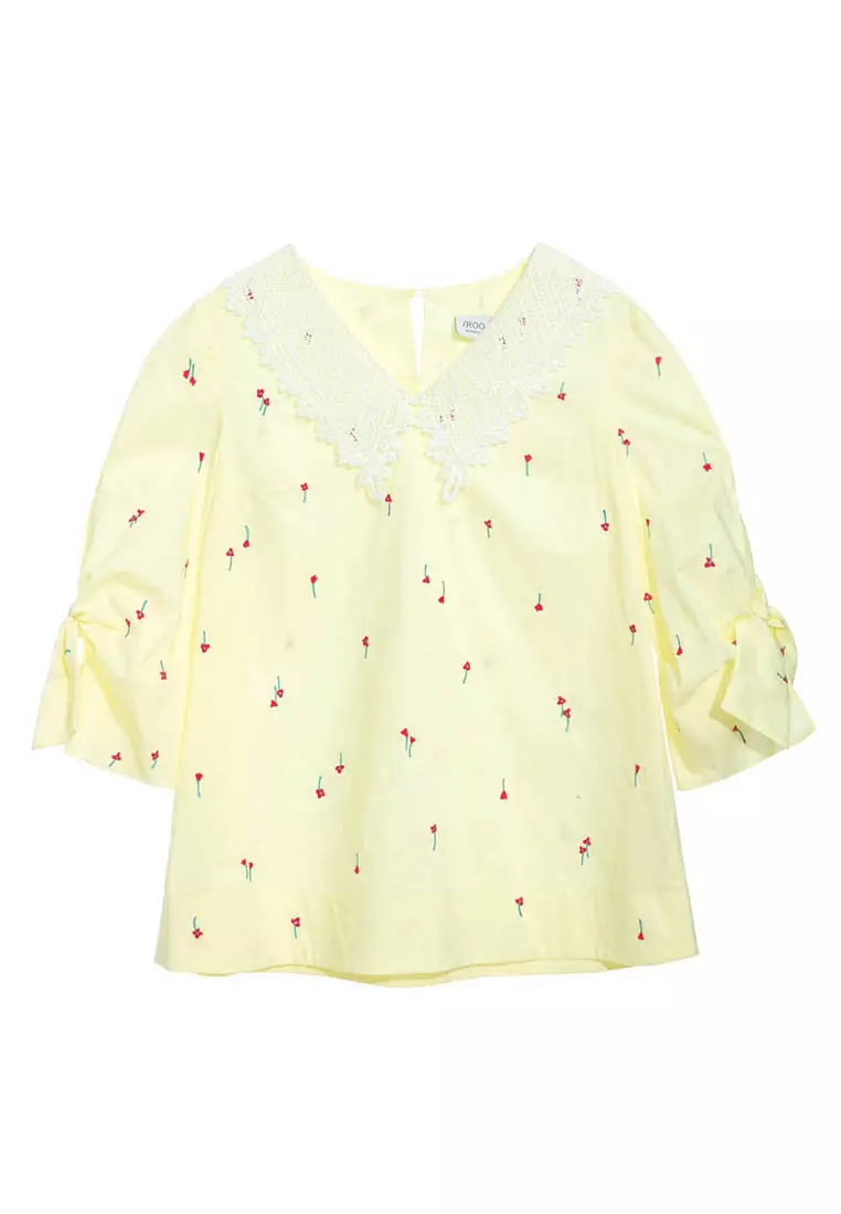 Buy iROO Floral Embroidered Top With Cut Out Lace Collar 2026 Online ...