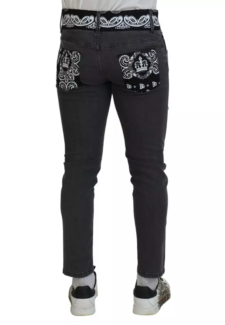 Buy Dolce And Gabbana Dolce And Gabbana Gray Wash Black Crown Slim Fit