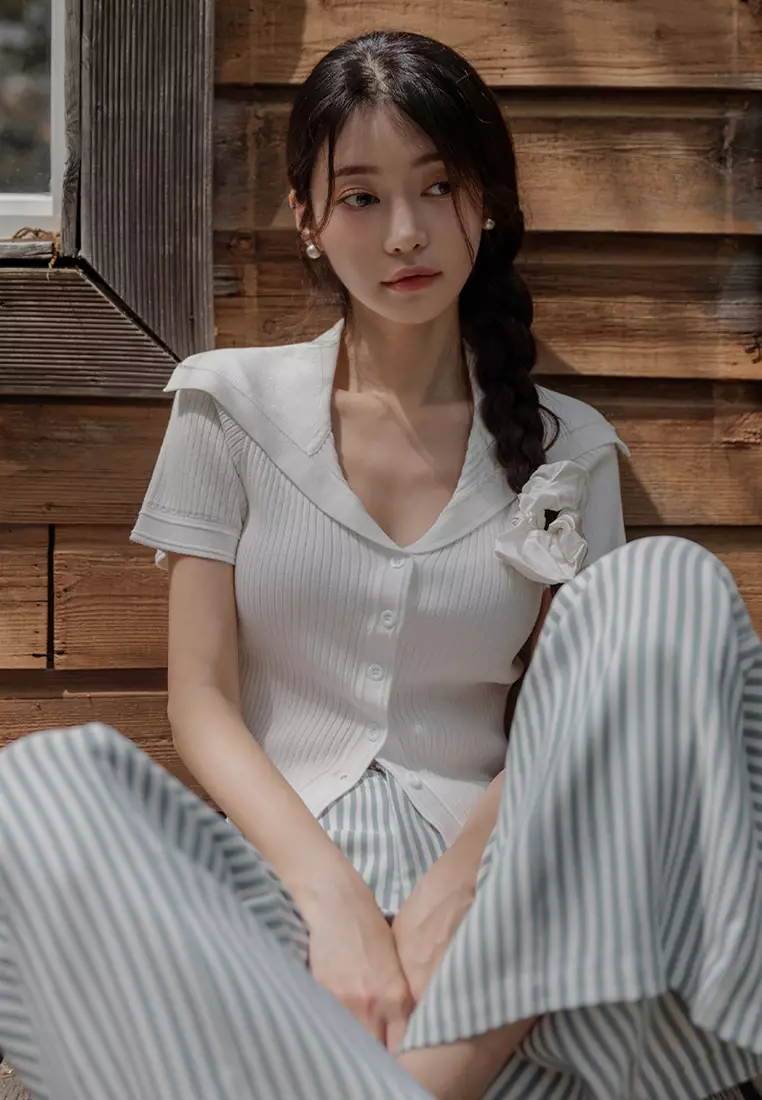 Buy AIR SPACE Boat Neck Collar Top 2025 Online | ZALORA