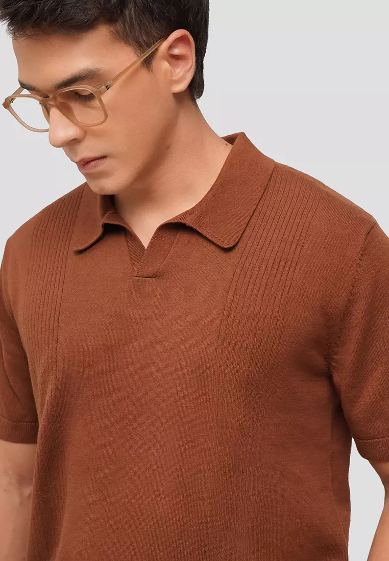 Buy MEMO Textured Flat Knit Open Collar Polo 2024 Online | ZALORA