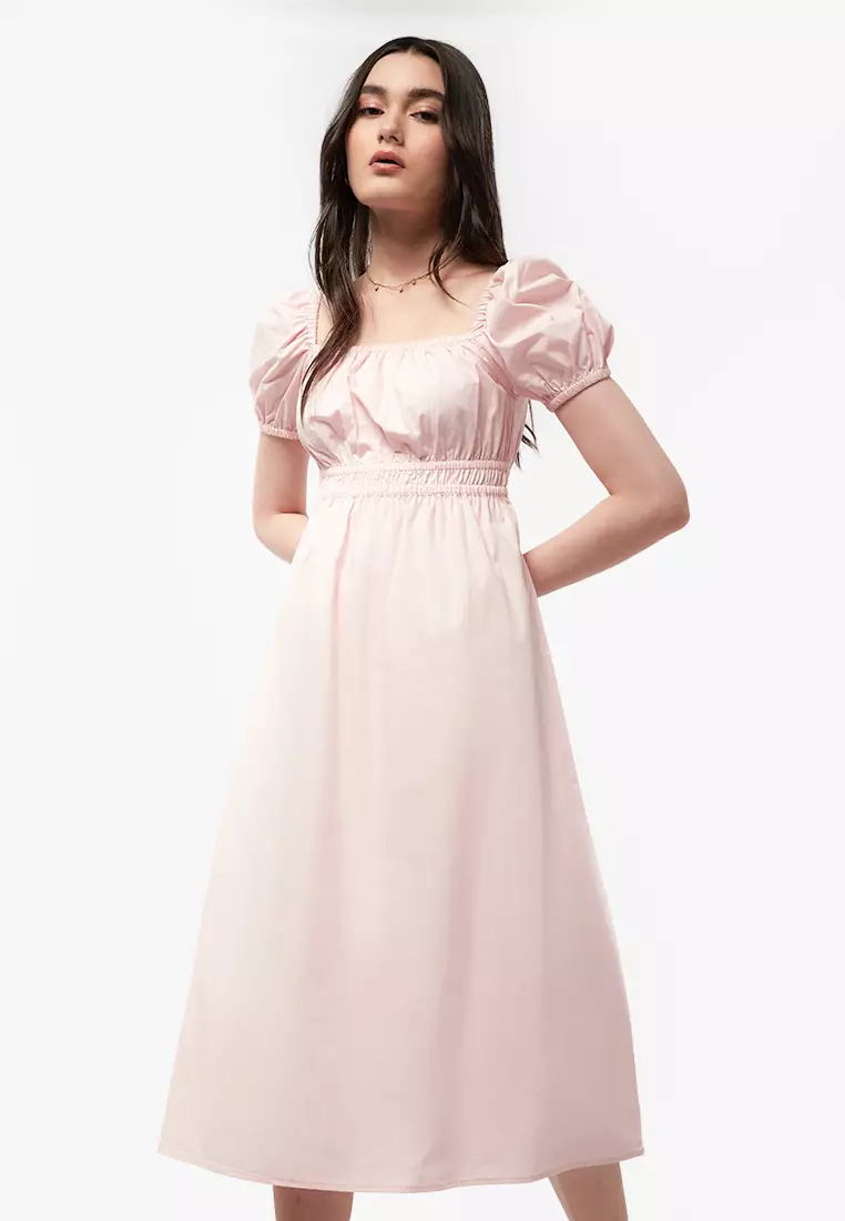 Jual Colorbox Puff Sleeve Square Neck Midi Dress Original 2024 Zalora