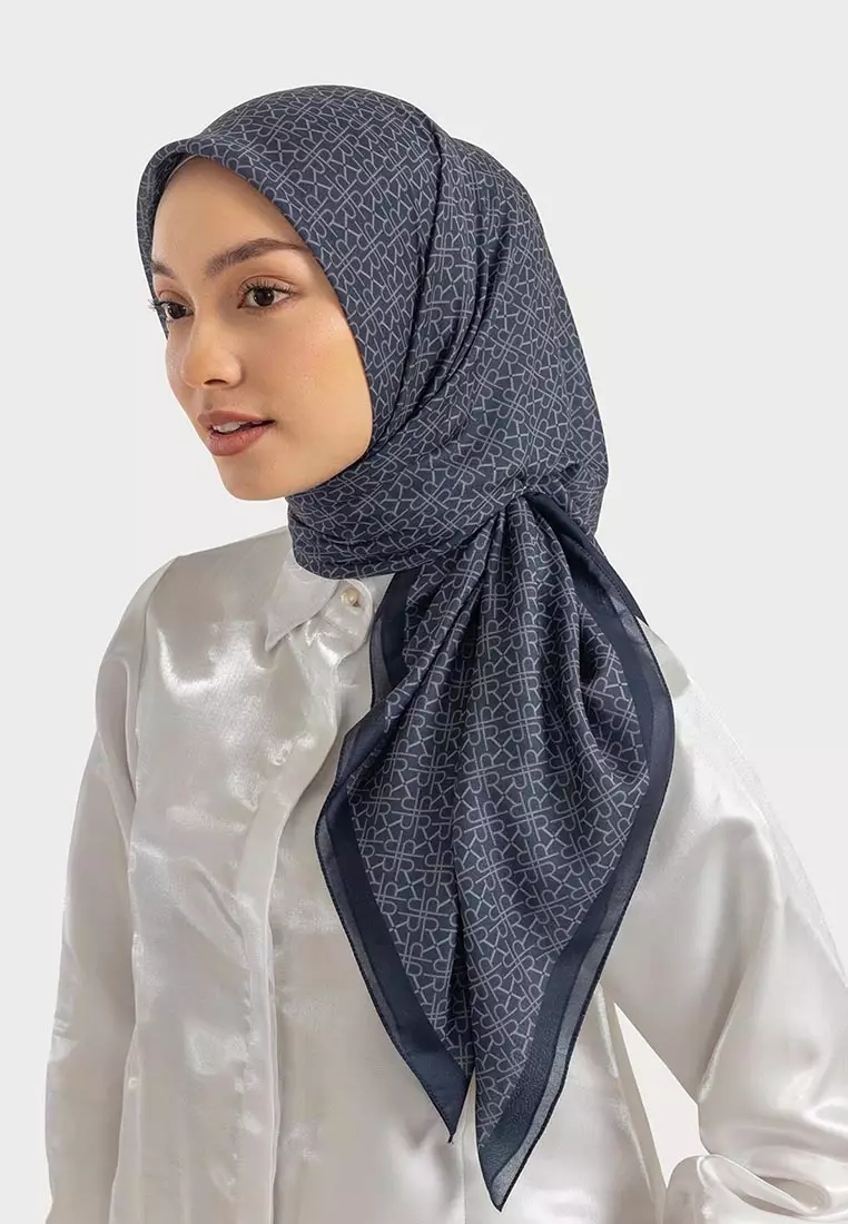 Jual Riamiranda Ria Miranda Charcoal Ziyana Monogram Scarf Original ...