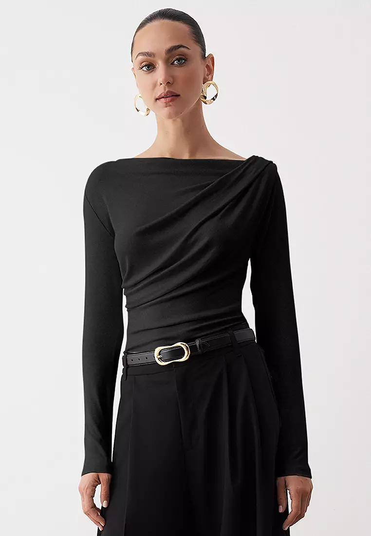 網上選購 Trendyol Black Fitted/Asymmetrical Collar Detailed Soft Fabric ...