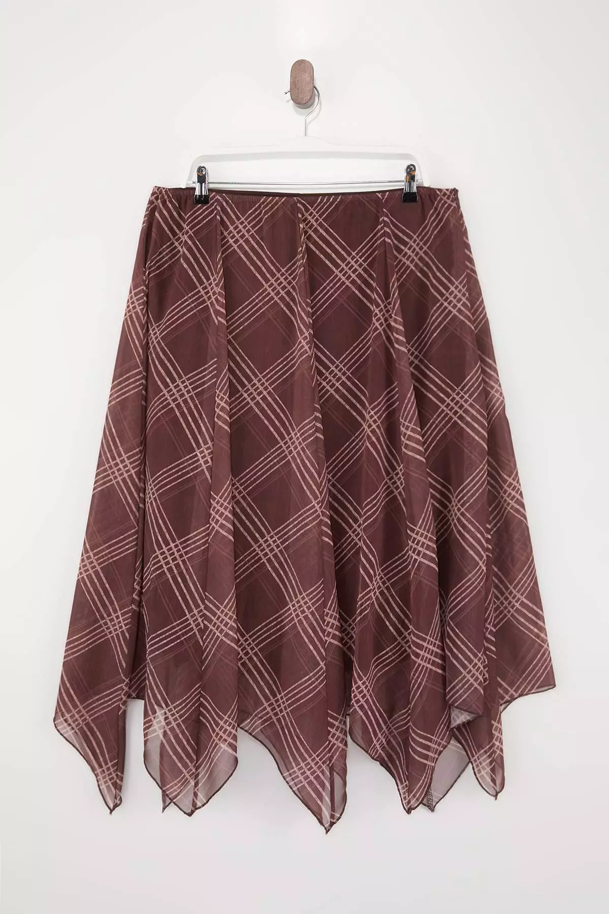 Buy Trendyol Brown Plaid Asymmetrical Lined Chiffon Crinkled Woven ...