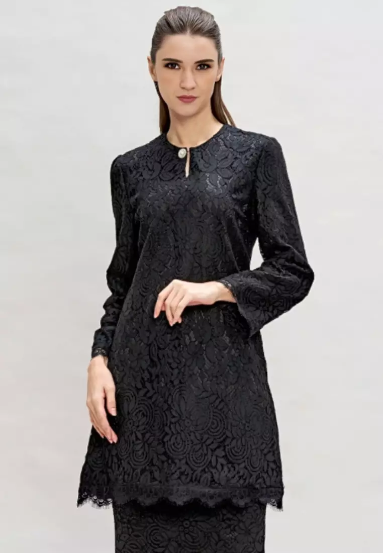 Buy Loveaisyah Black Lace Modern Baju Kurung with Checkered Embroidery ...