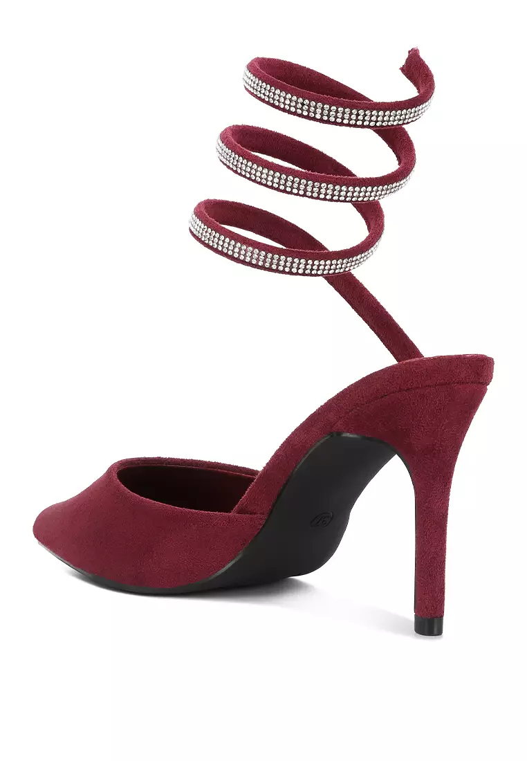 Buy London Rag Burgundy Rhinestone Embellished Strap Up Sandals Online