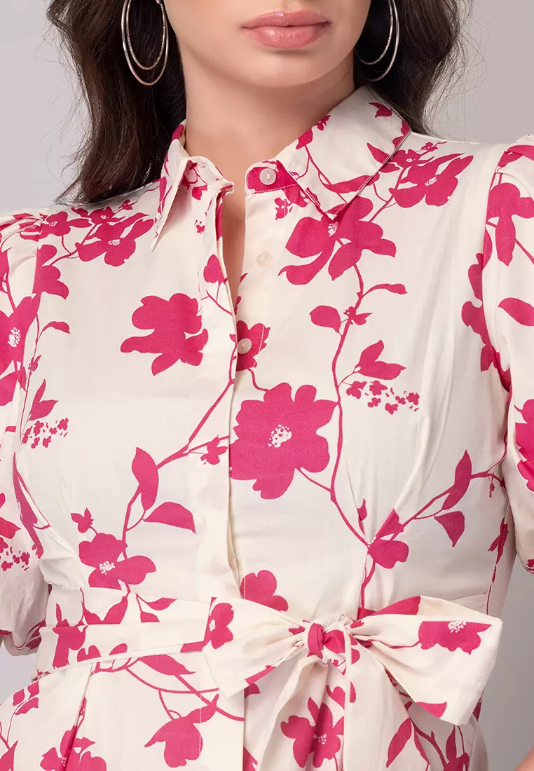 Buy Faballey White And Pink Floral Print Poplin Top And Pants Co Ord