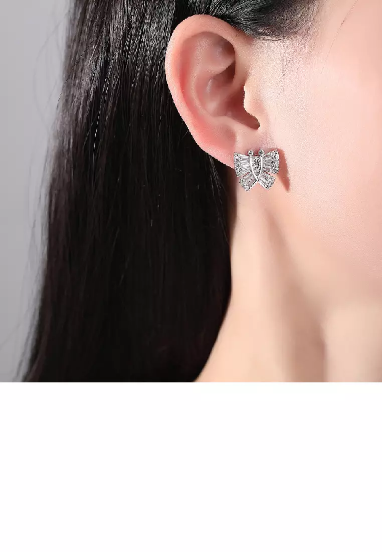Buy SOEOES Fashion Bright Butterfly Stud Earrings with cubic Zirconia 2025 Online | ZALORA