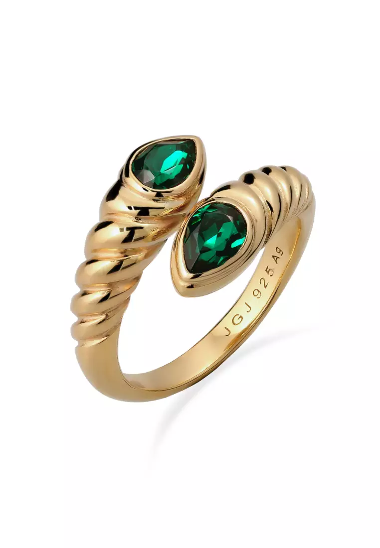Buy ELLI GERMANY Emerald Swarovski® Crystals Snake Ring – Gold-Plated ...
