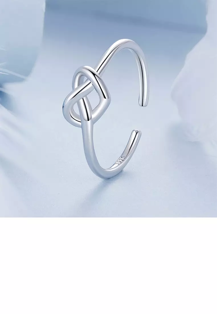 Buy Glamorousky 925 Sterling Silver Simple Personality Knot Heart-shaped Adjustable Open Ring ...