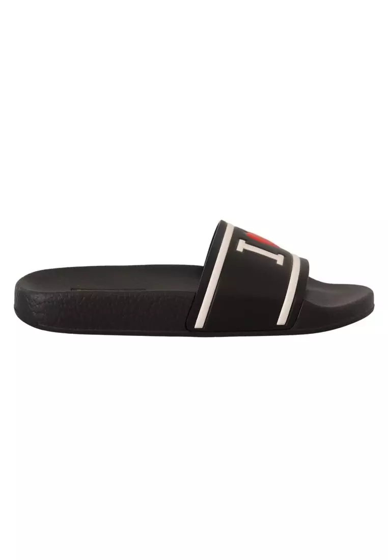 Dolce & Gabbana Dolce & Gabbana Black Leather I Love D&G Slides Sandals ...